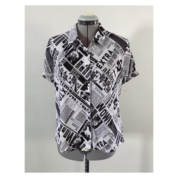 No Boundaries | Tops | No Boundaries Mesh Newspaper Print Button Down ...